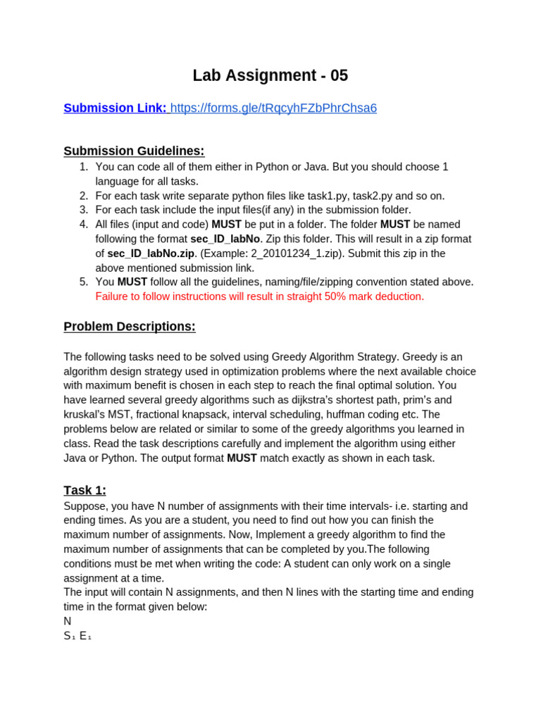 Greedy Algorithm Lab Tasks | PDF | Algorithms | Computing