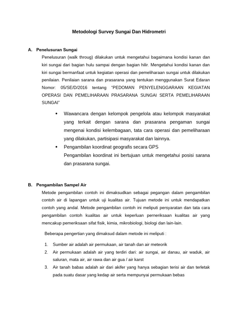 Metodologi Pengambilan Sampel Air Sungai | PDF