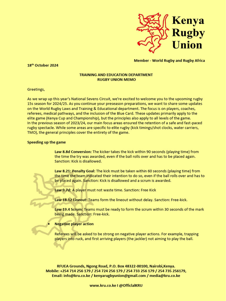 league Memo | PDF | Football Codes | Rugby Union