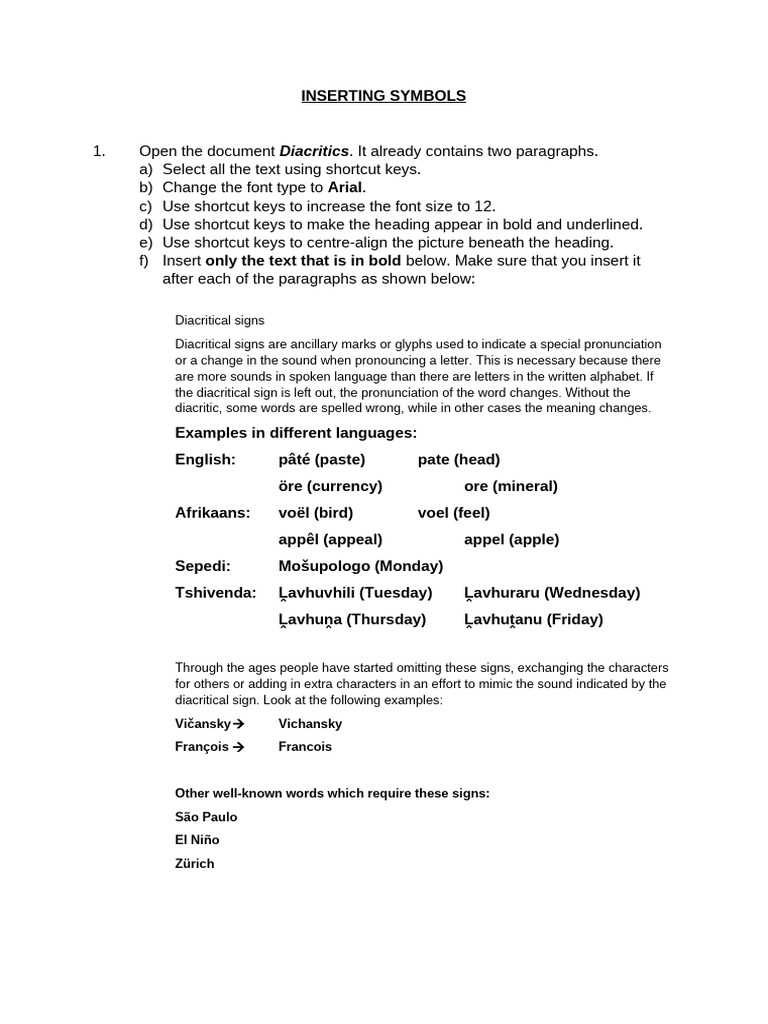 Diacritical Signs and Symbols - Task | PDF