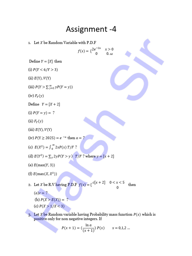 Random Variable Assignment-4 Harsh Sir | PDF | Expected Value | Probability Theory