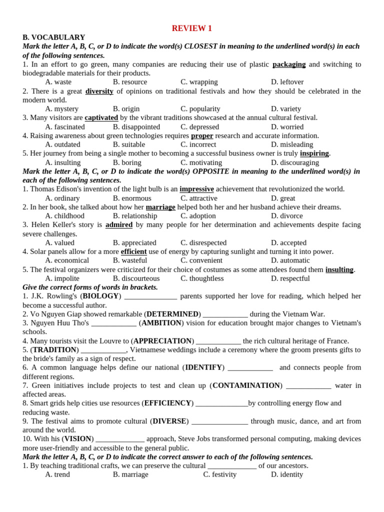 Vocabulary and Grammar Practice Test | PDF | Foreign Language Studies ...