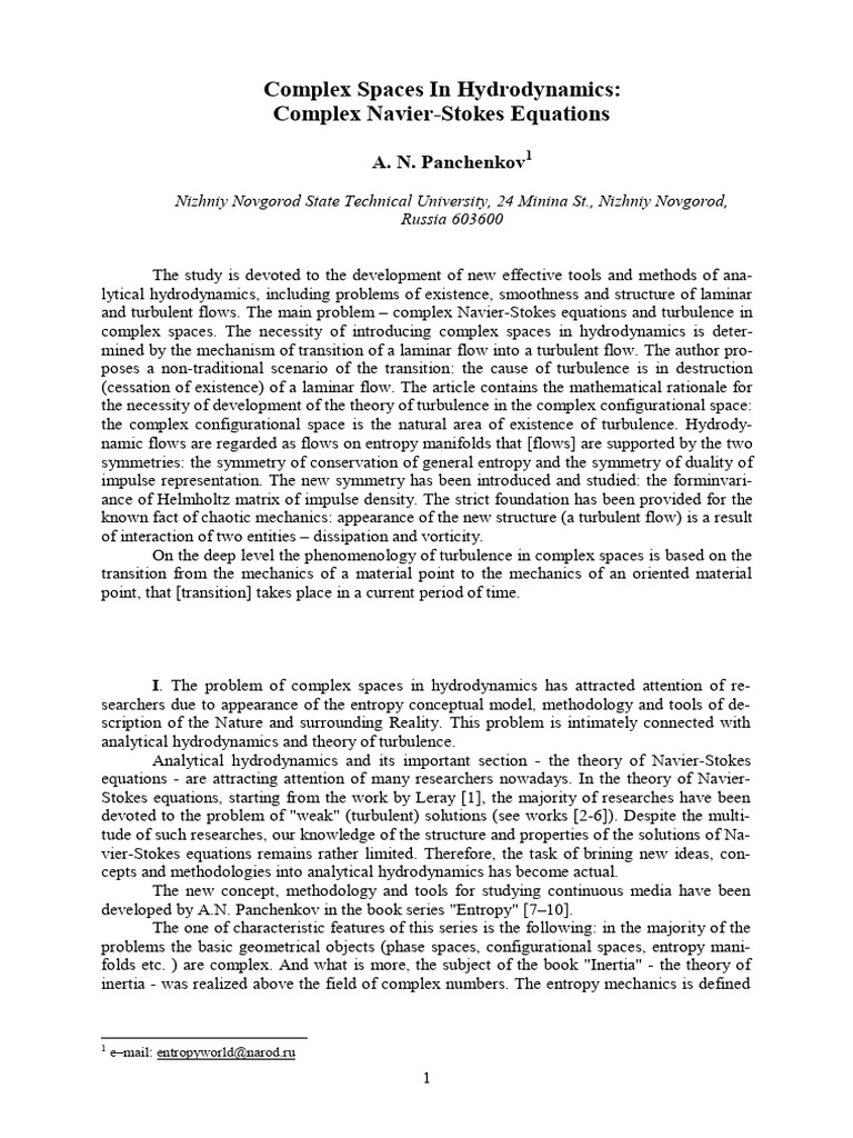 Complex Navier-Stokes in Turbulence Theory | PDF | Fluid Dynamics ...
