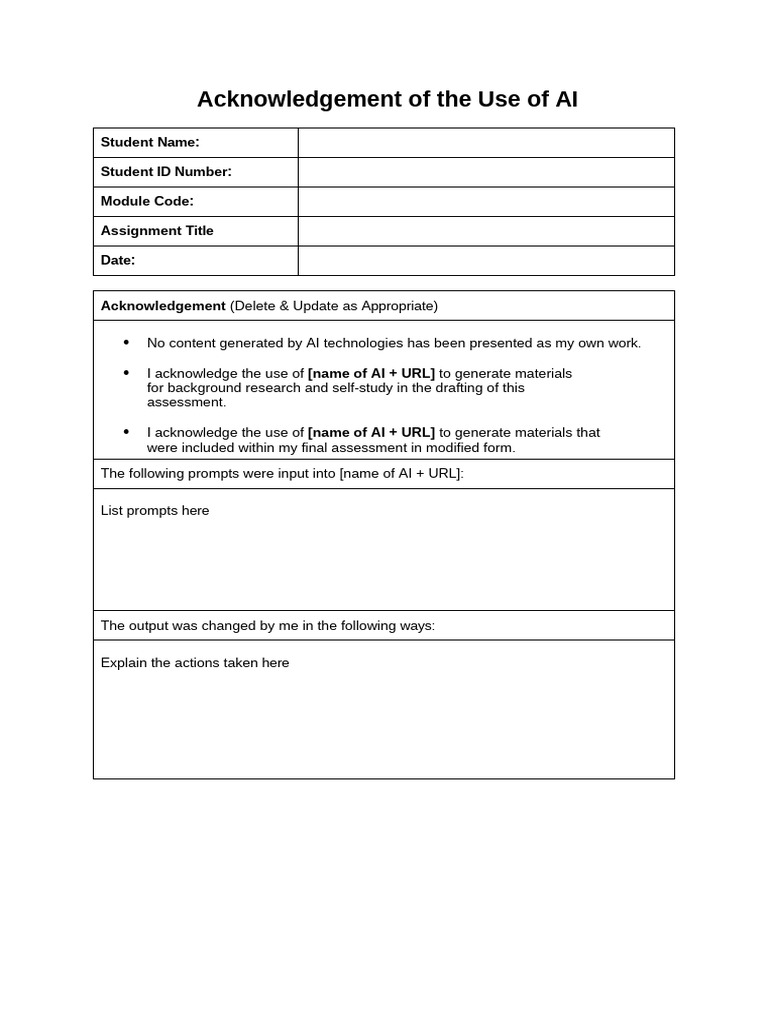 AI Use Declaration Form. | PDF | Business