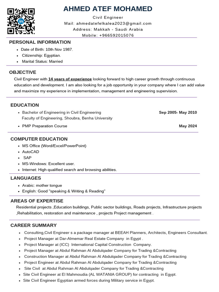 CV-Ahmed Atef - Eng,AR | PDF | Procurement | Business