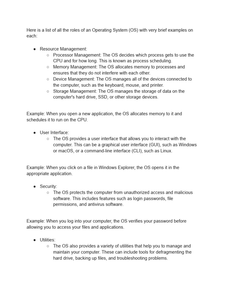 Key Roles of Operating Systems Explained | PDF | Operating System | Process (Computing)