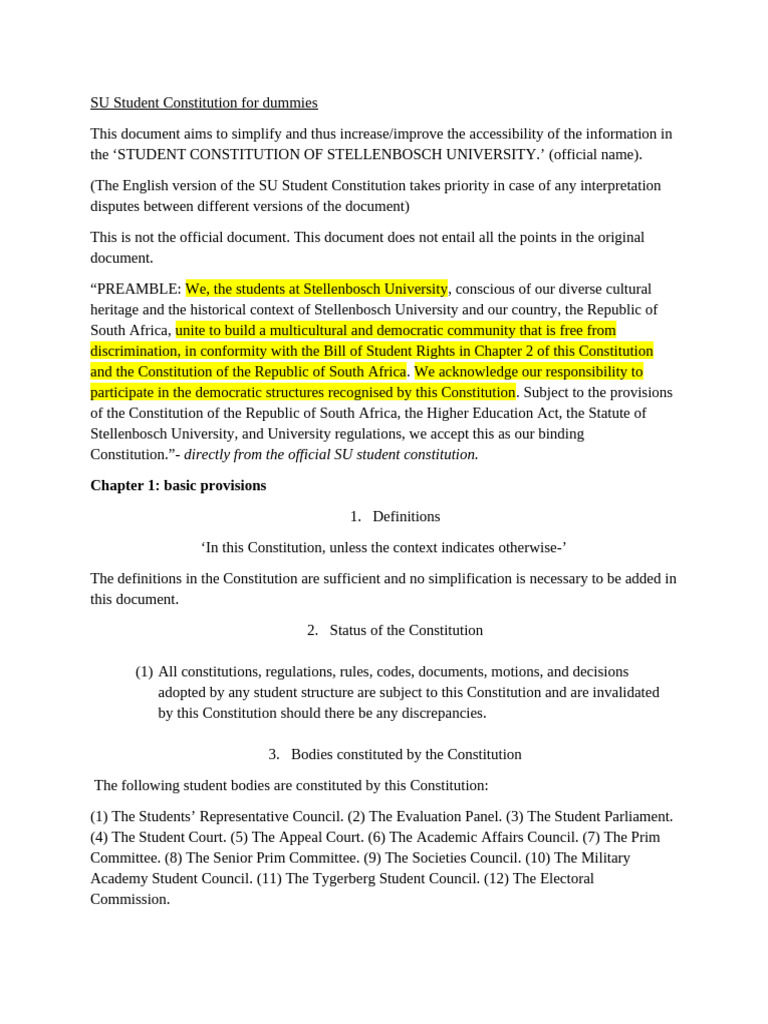 SU Student Constitution For Dummies | PDF | Constitution | Speaker ...