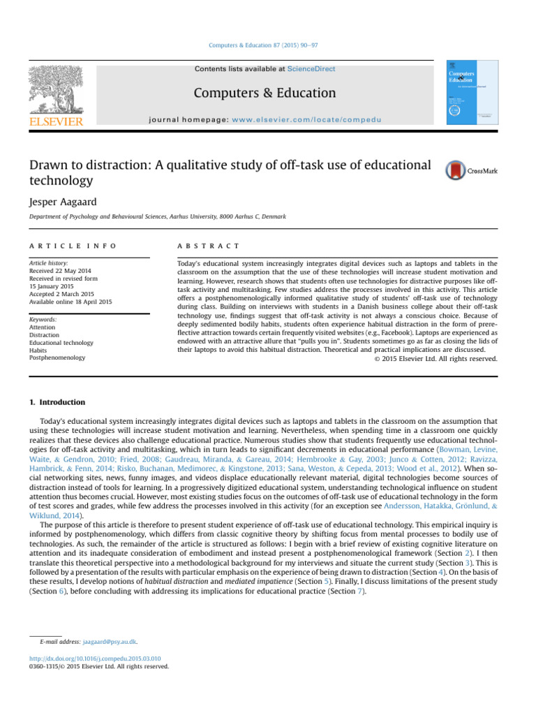 Off-Task Technology Use in Education | PDF | Attention | Phenomenology ...