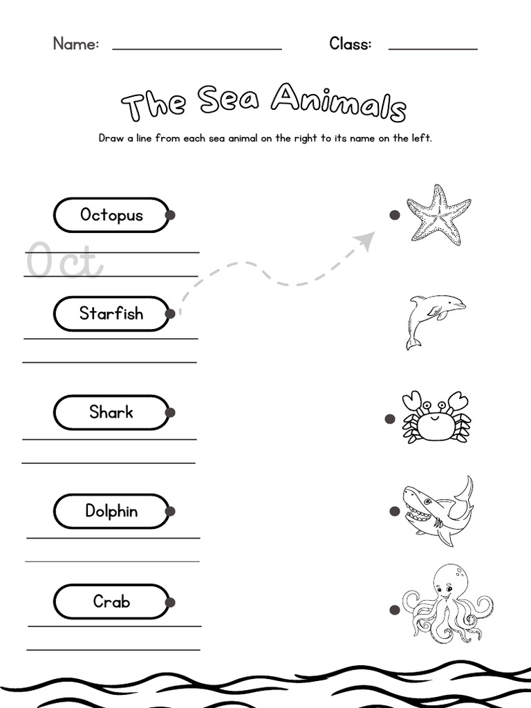 Sea Animal Name Worksheet in Blue Orange Illustrative Style | PDF | Art ...