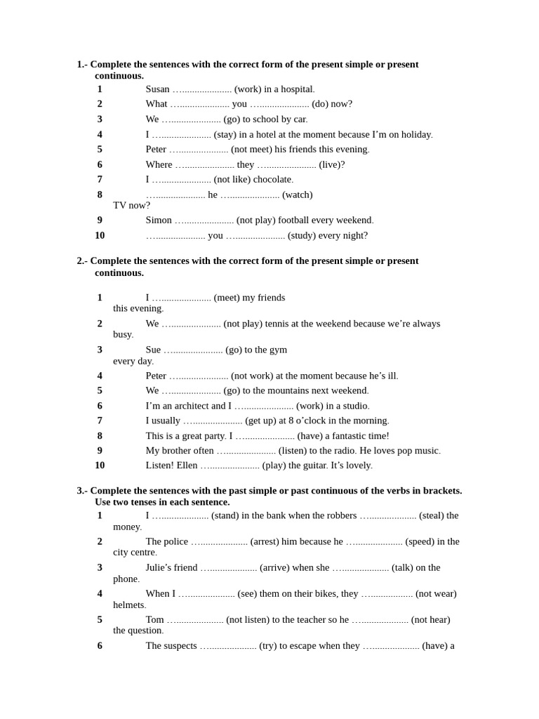 Present Simple-Continuous Past Simple-Continuous 2-1 | PDF | Grammar ...
