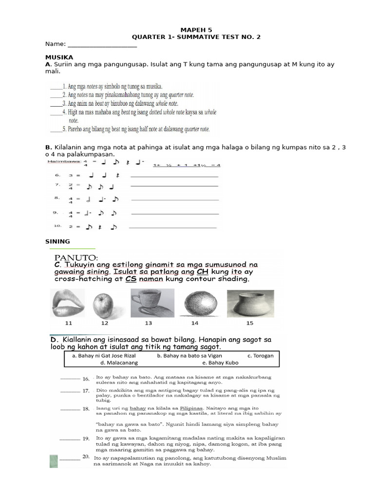 Quarter 1-Mapeh Quiz No. 2 | PDF