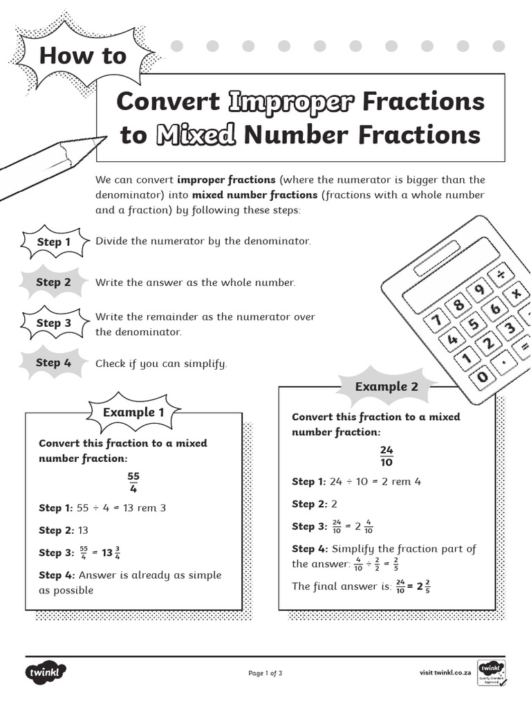 Convert Improper Fractions to Mixed Numbers | PDF | Mathematical ...
