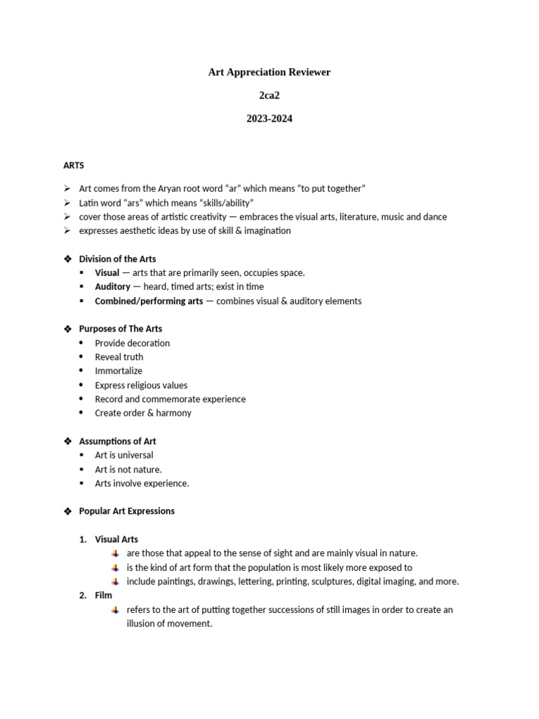 Art Appreciation Reviewer | PDF | The Arts | Rhythm
