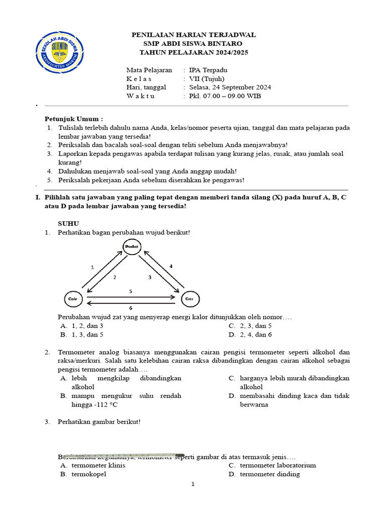 Soal PHT Kelas 7 2024 - Folio Paper - 2 | PDF