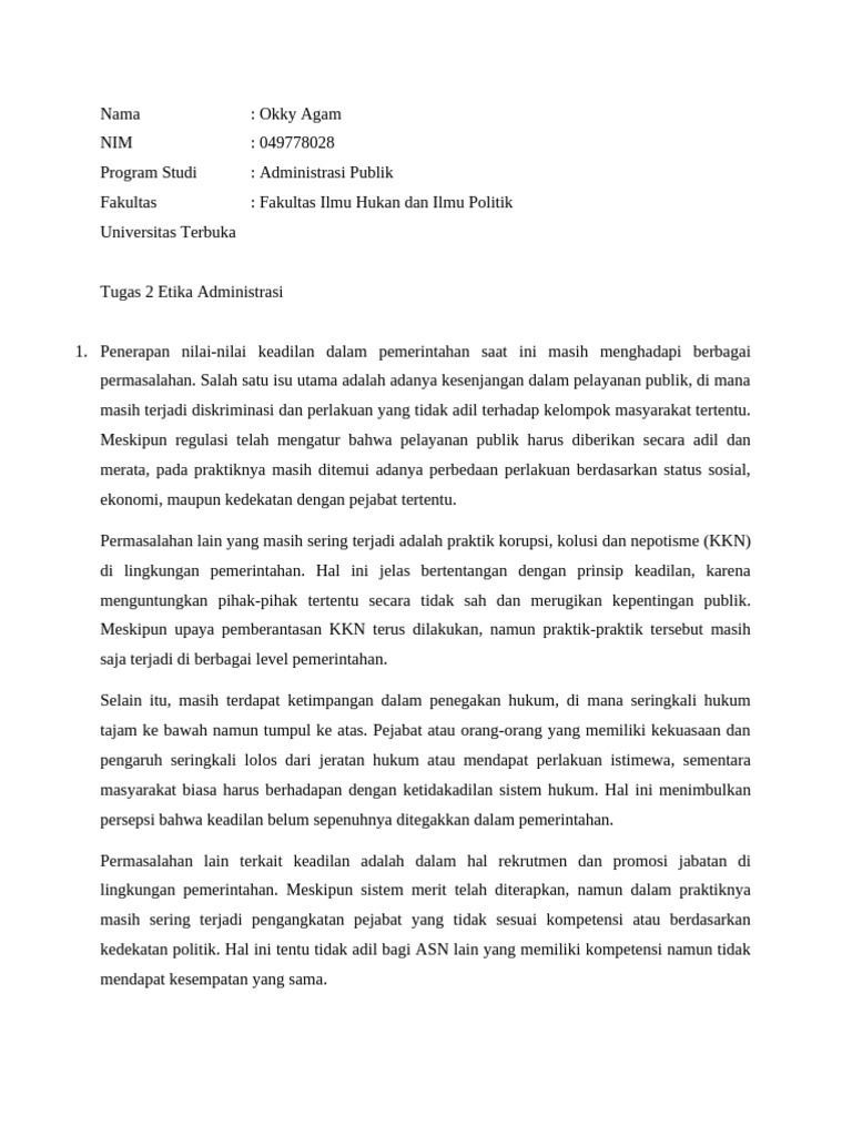Tugas 2 Etika Administrasi - Okky Agam | PDF