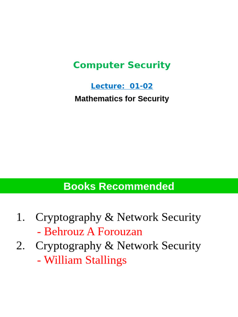 Computer Security - Lecture-01 - 02 Mathematics For Security | PDF | Division (Mathematics ...