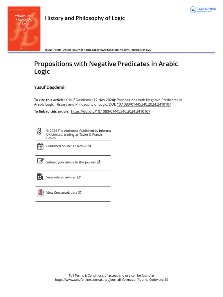 Propositions With Negative Predicates in Arabic Logic | PDF ...