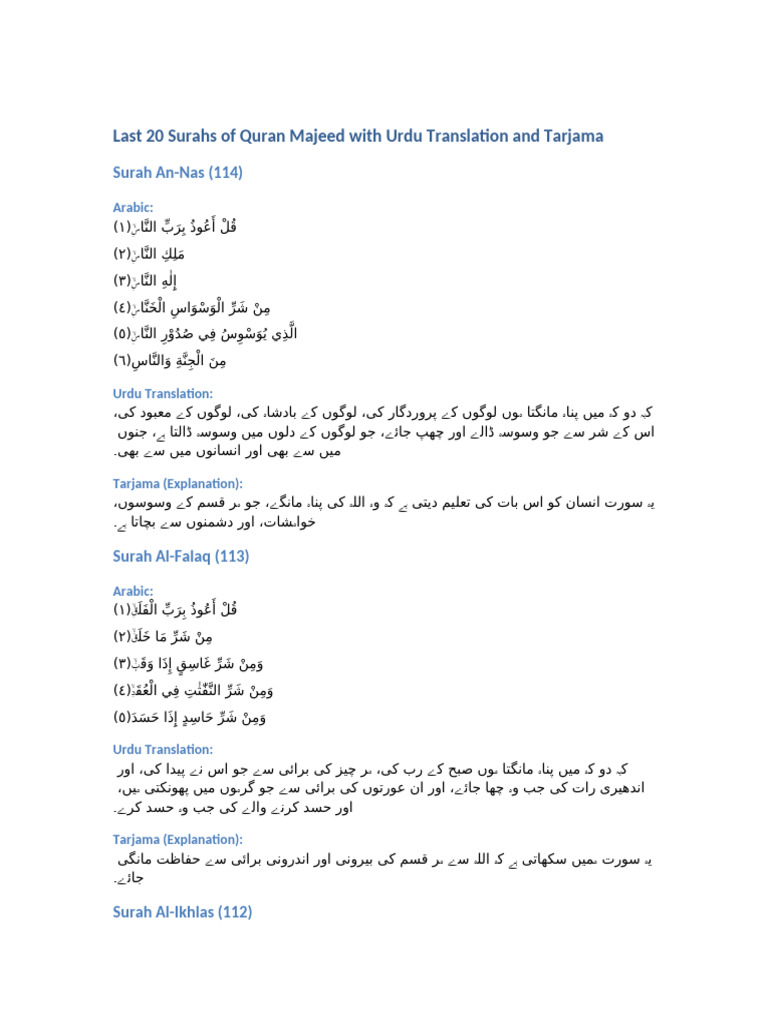 Last 20 Surahs Quran Majeed | PDF