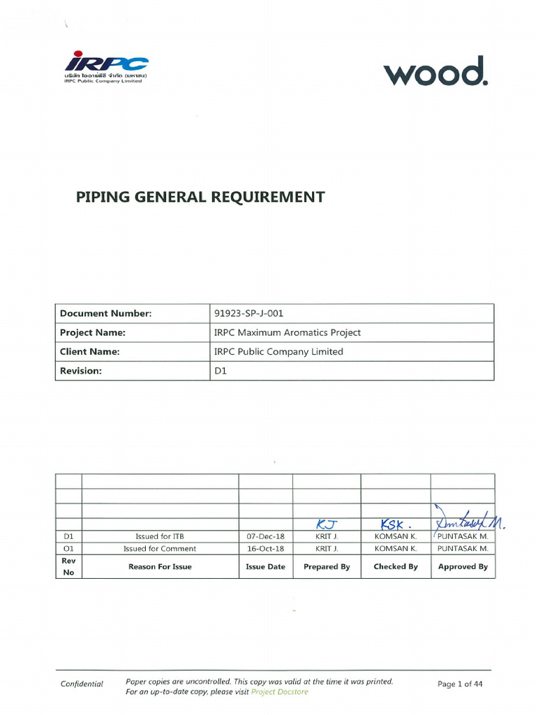 91923-SP-J-001 - D1 Piping General Requirement | PDF | Pipe (Fluid ...