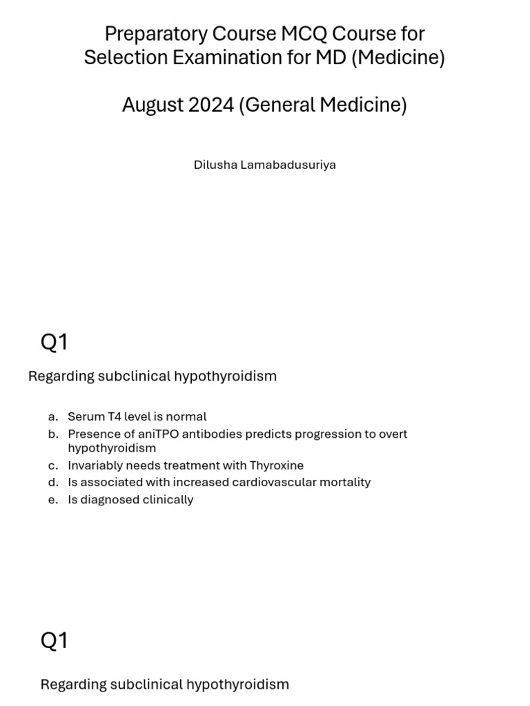 6 - General Medicine - MD Part 1 Preparatory Course MCQ Course | PDF ...