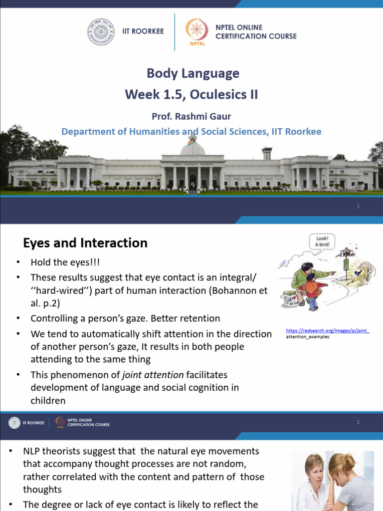 Body Language Week 1.5, Oculesics II: Department of Humanities and ...