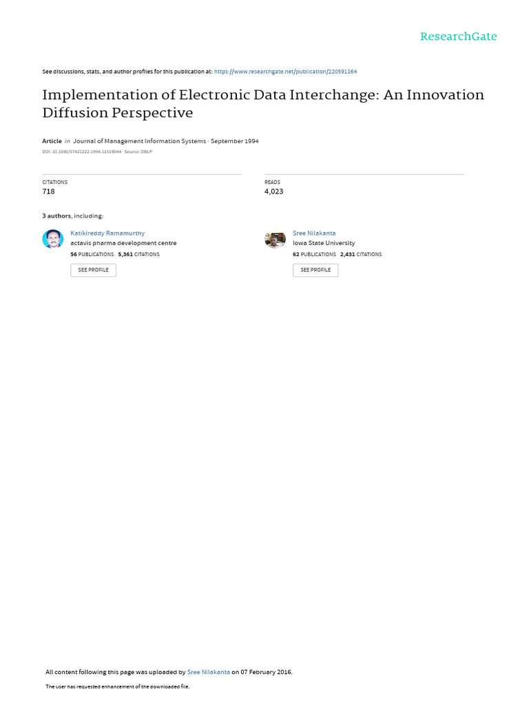 Implementation of Electronic Data Interchange An Innovation Diffusion Perspective | PDF ...
