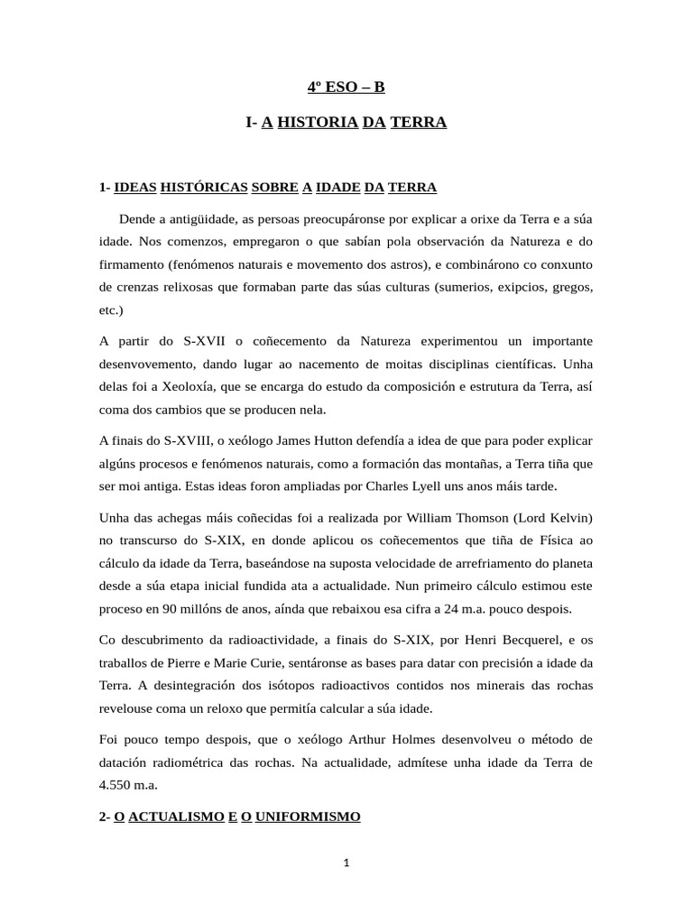 4º Eso Ideas Históricas Sobre A Idade Da Terra | PDF