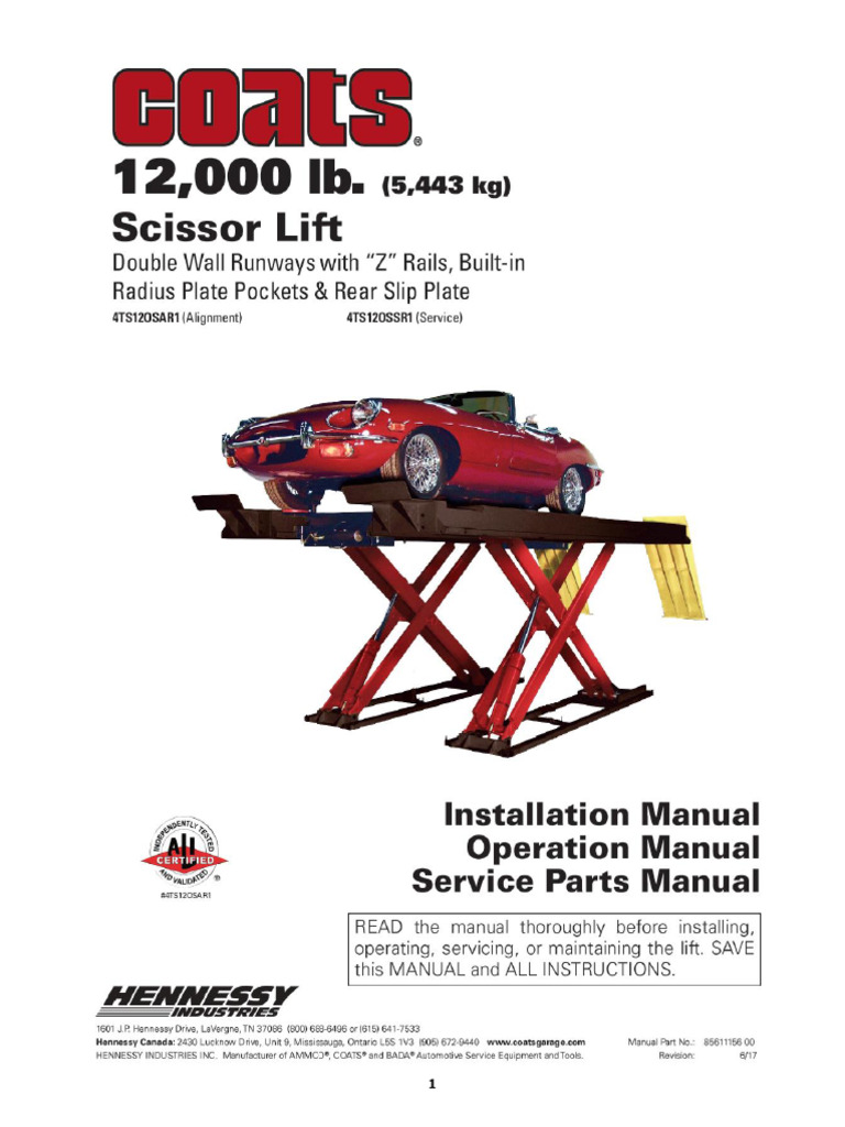 COATS 12K Scissor Lift Manual | PDF | Elevator | Valve