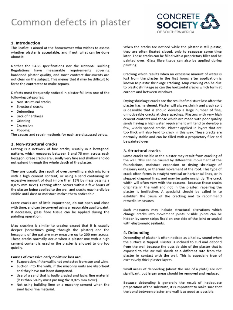 Common Defects in Plaster 2024 | PDF | Plaster | Mortar (Masonry)
