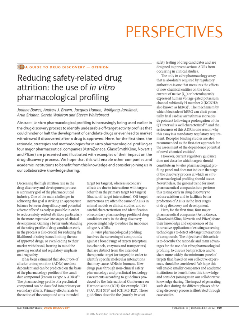 In Vitro Sec Pharm Screens - Nature Rev Drug Disc 2012 | PDF | Pharmacology | Drug Discovery