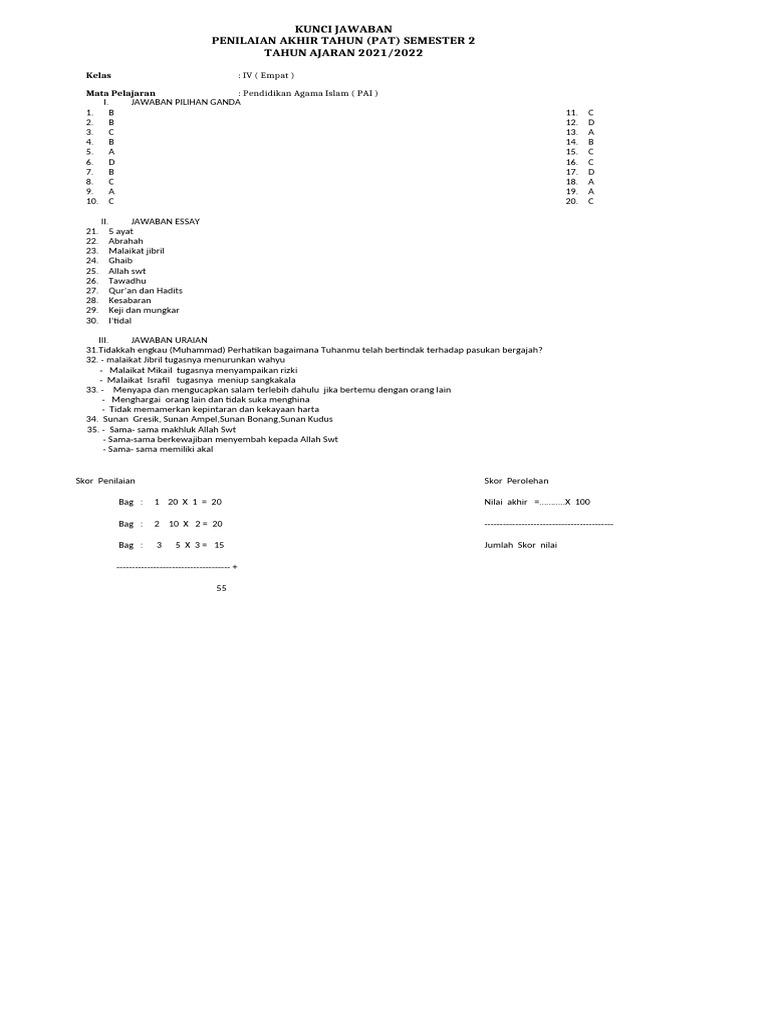 Kunci Jawaban Pai Kls 4 | PDF