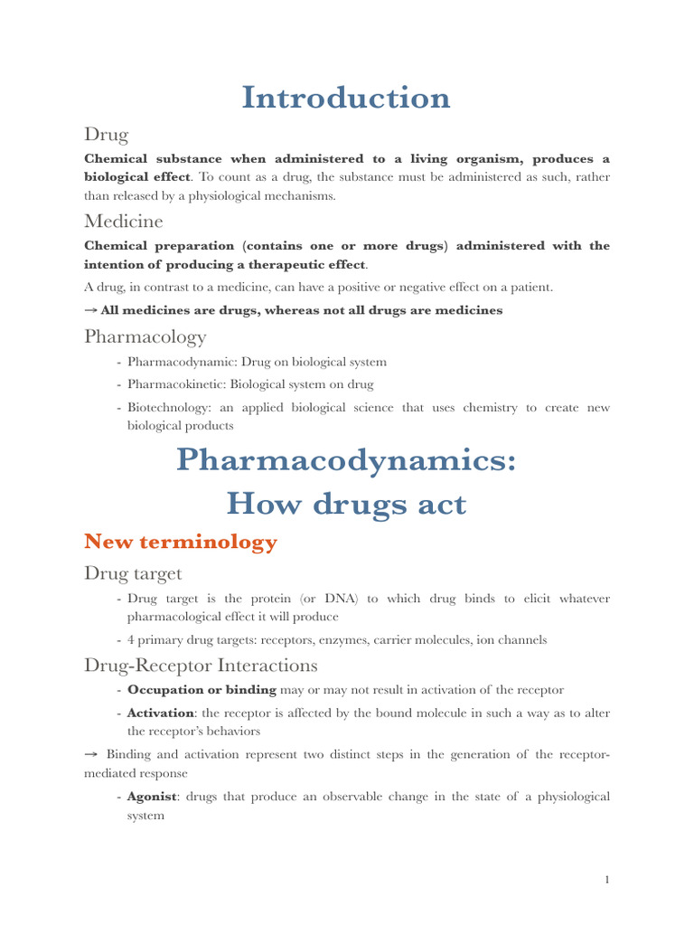 Pharmacology Fundamental Review | PDF | Receptor Antagonist | Agonist