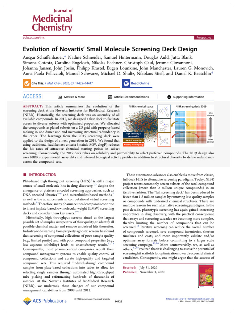 Schuffenhauer Et Al 2020 Evolution of Novartis Small Molecule Screening ...