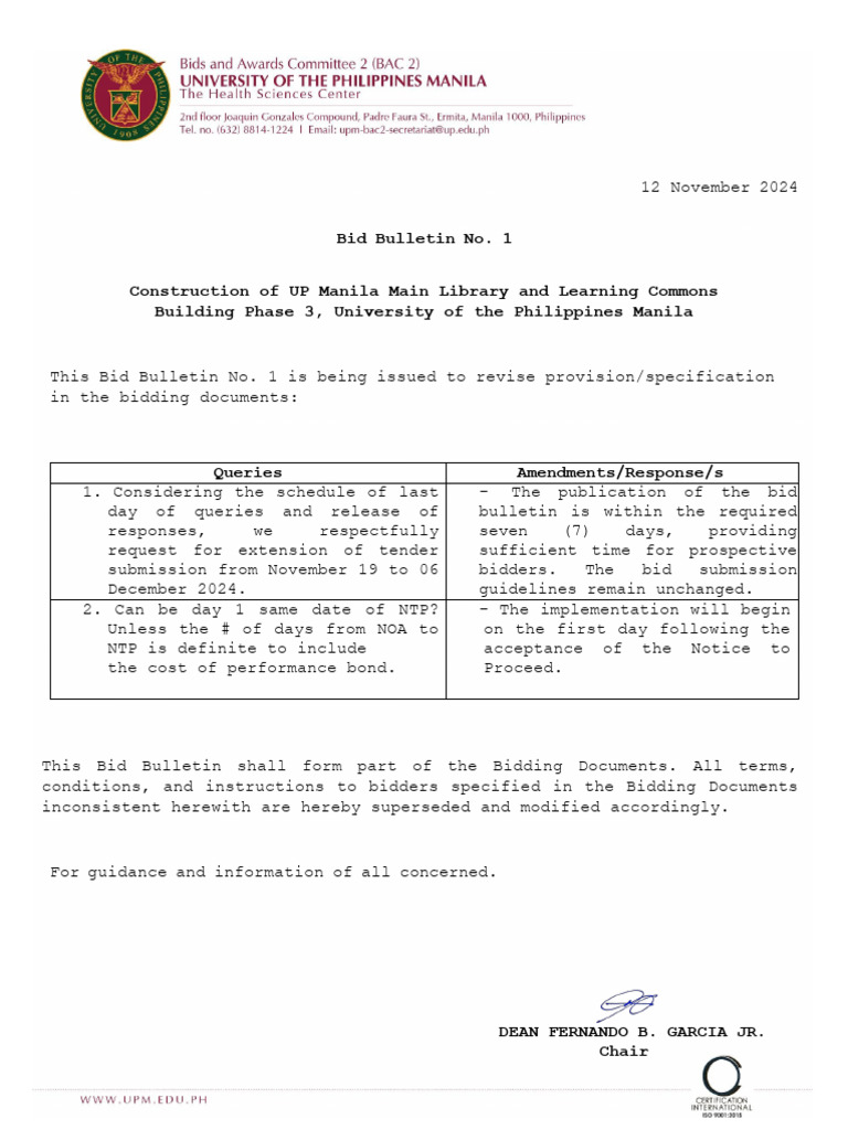 Bid Bulletin No. 1 Library Phase 3 | PDF