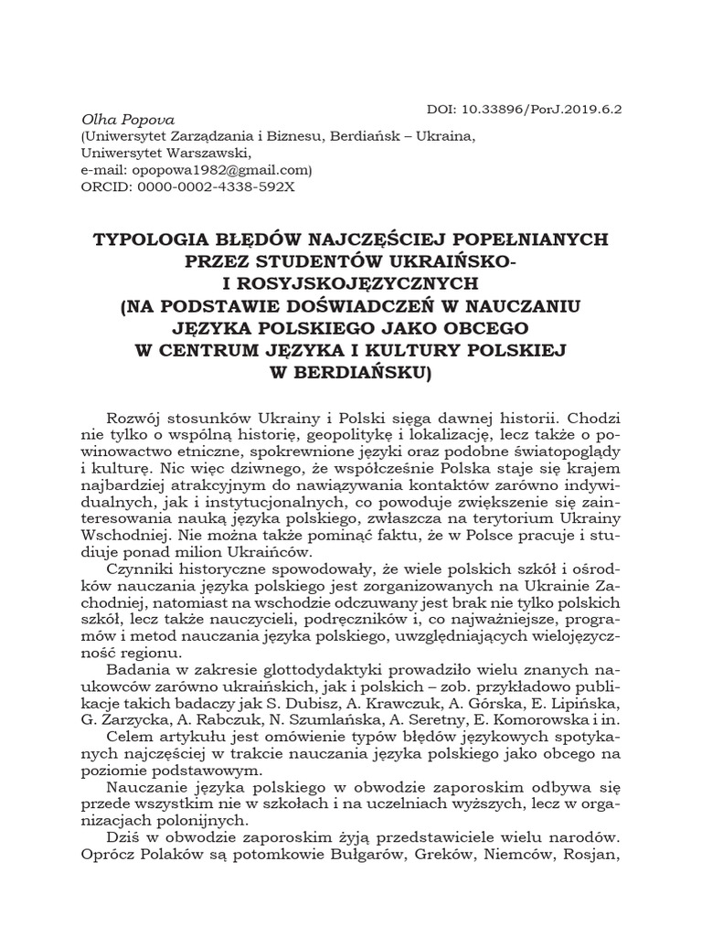 Typologia Błędów Najczęściej Popełn | PDF