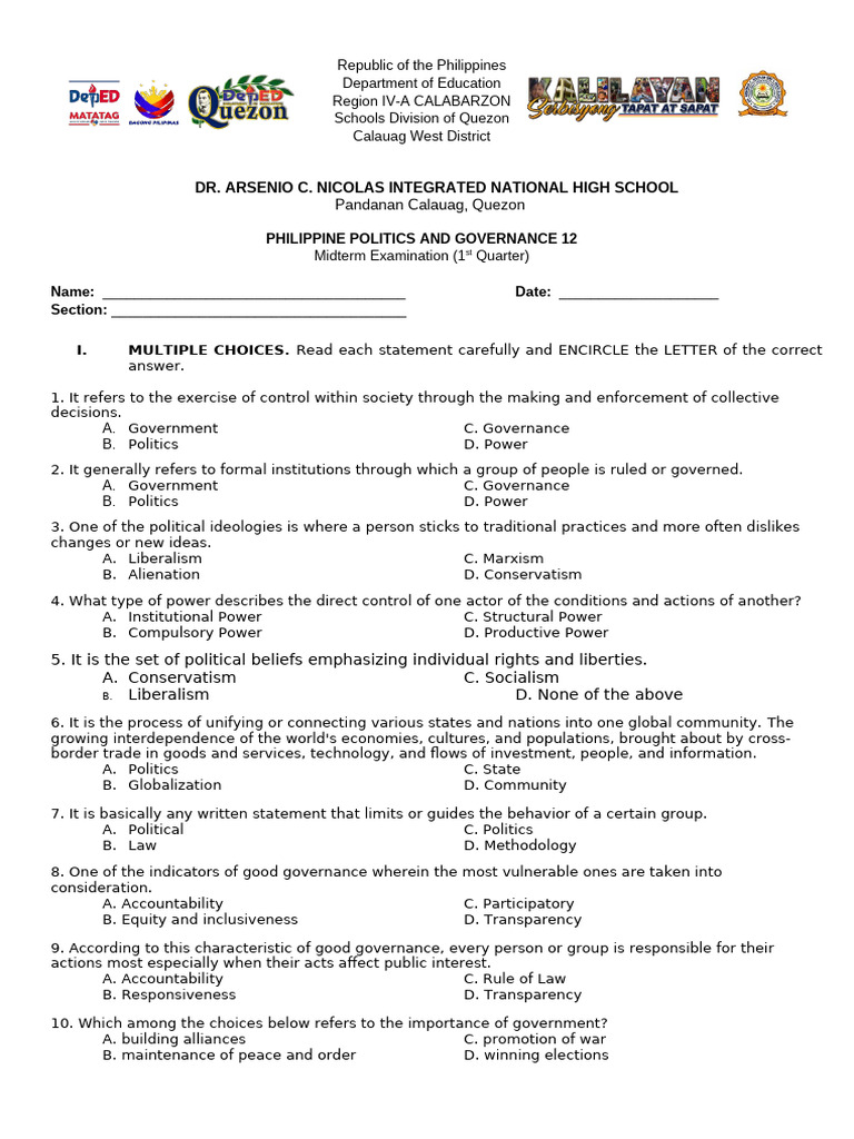 PPG 12 Midterm Exam | PDF | Philippines