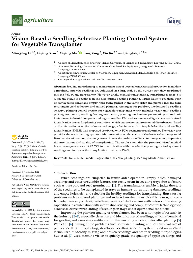 Vision-Based a Seedling Selective Planting Control System for Vegetable ...
