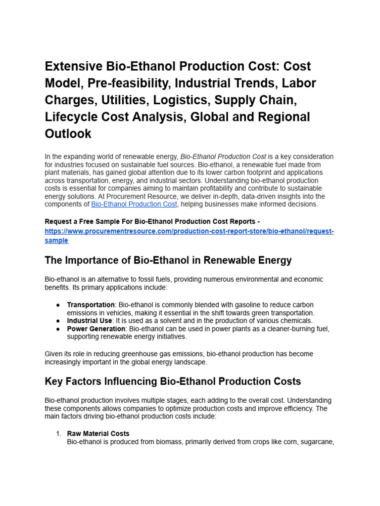 Bio-Ethanol Production Cost Analysis | PDF | Efficient Energy Use | Ethanol
