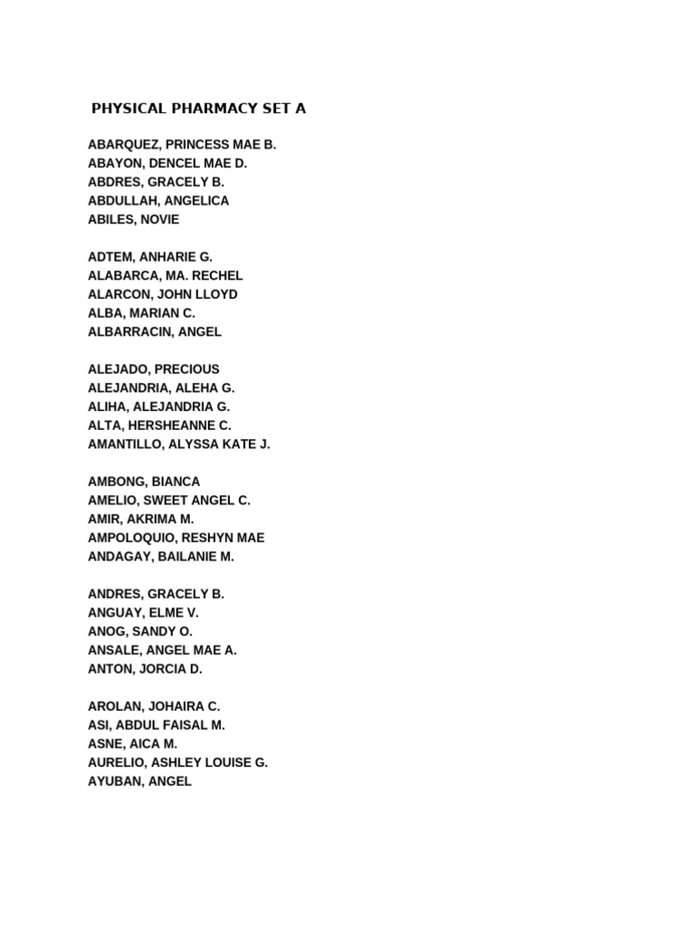 Set A List Physical Pharmacy | PDF