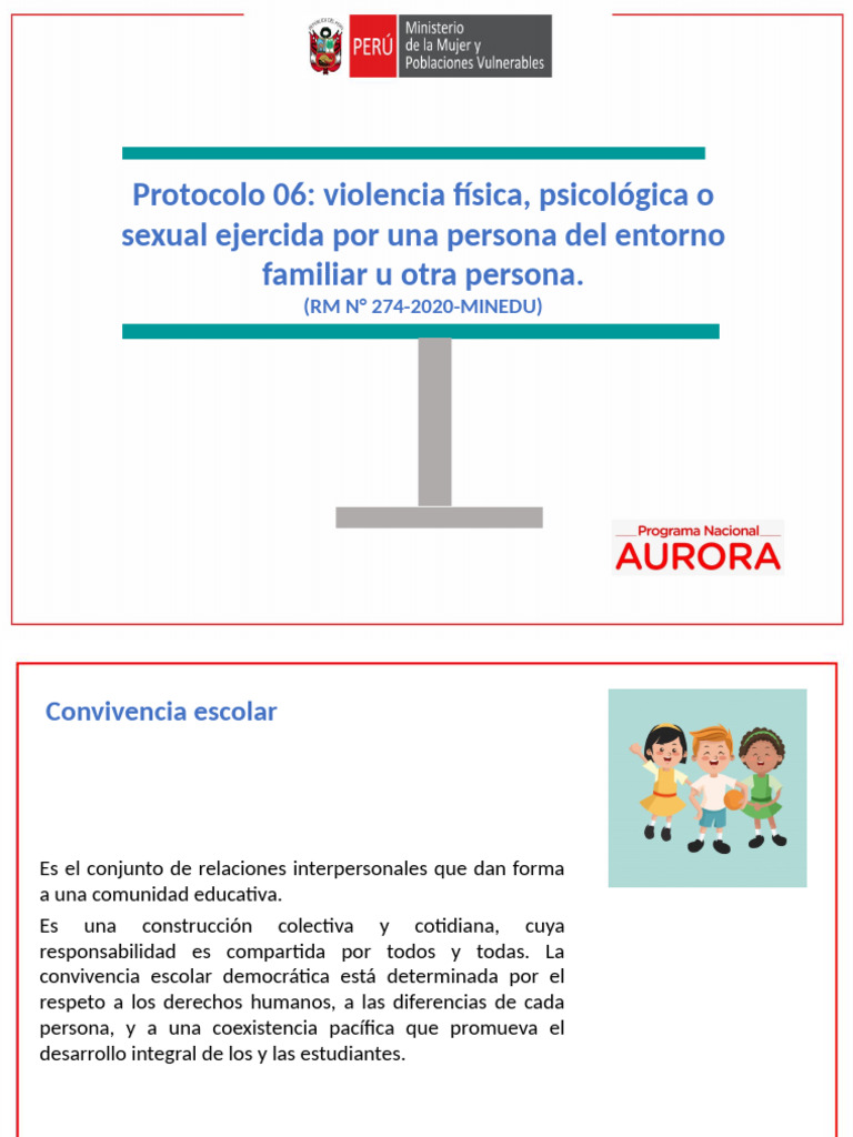 Manejo de Protocolo 6 Convivencia Escolar Minedu Mimp | PDF | Violencia | Escuelas
