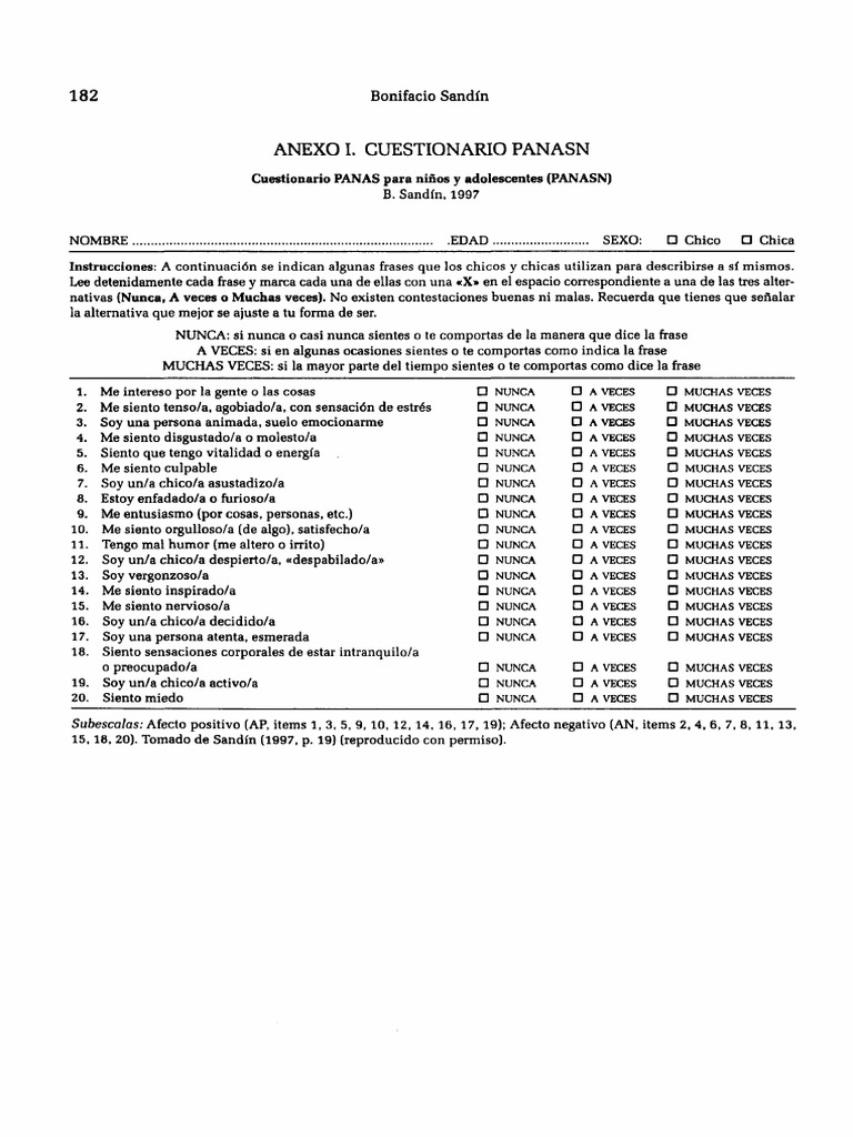 Escala PANAS de Afecto Positivo y Negativo (1) - 10 | PDF