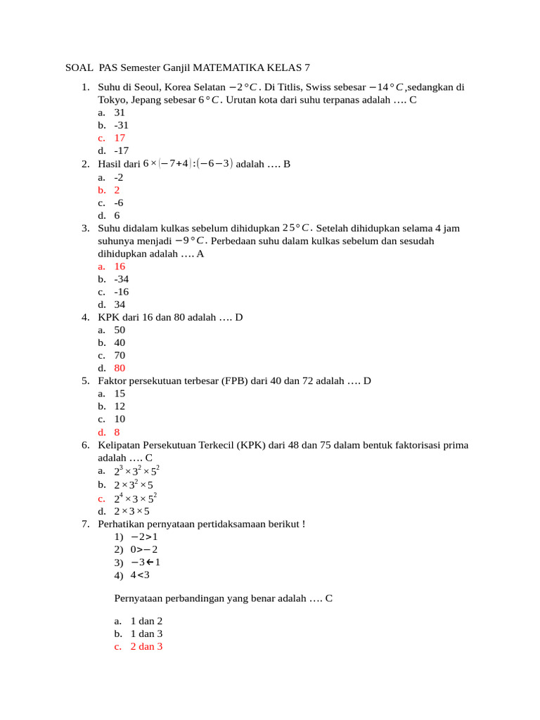 Soal Matematika Kelas 7 | PDF