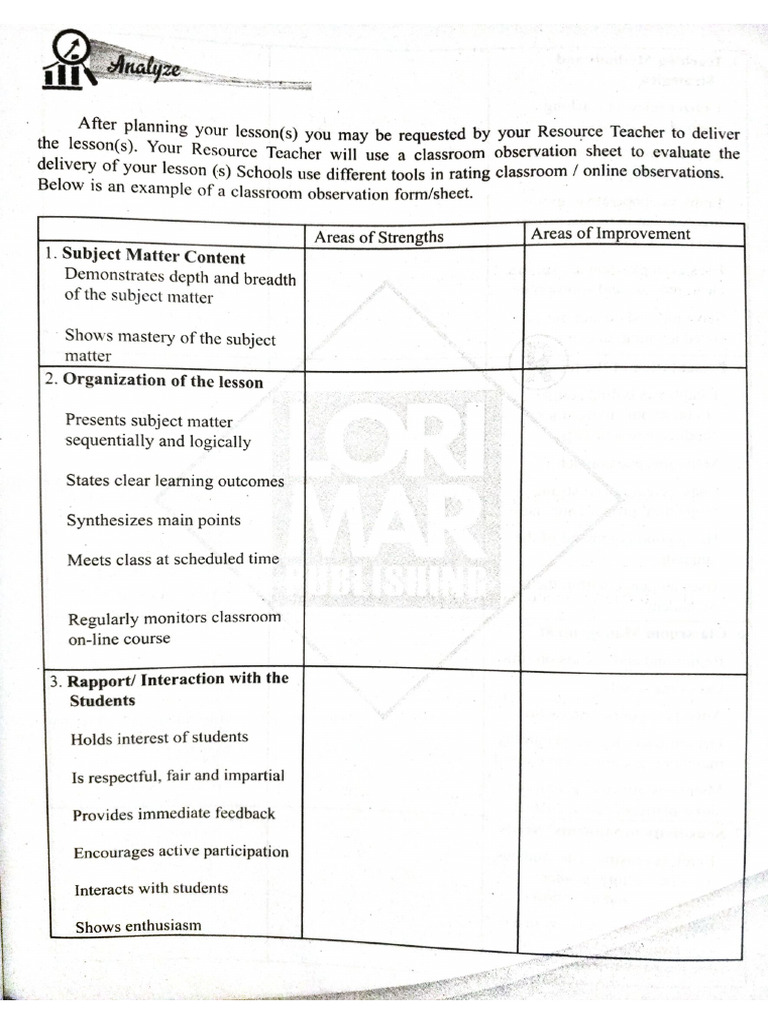 Classroom Observation Sheet | PDF