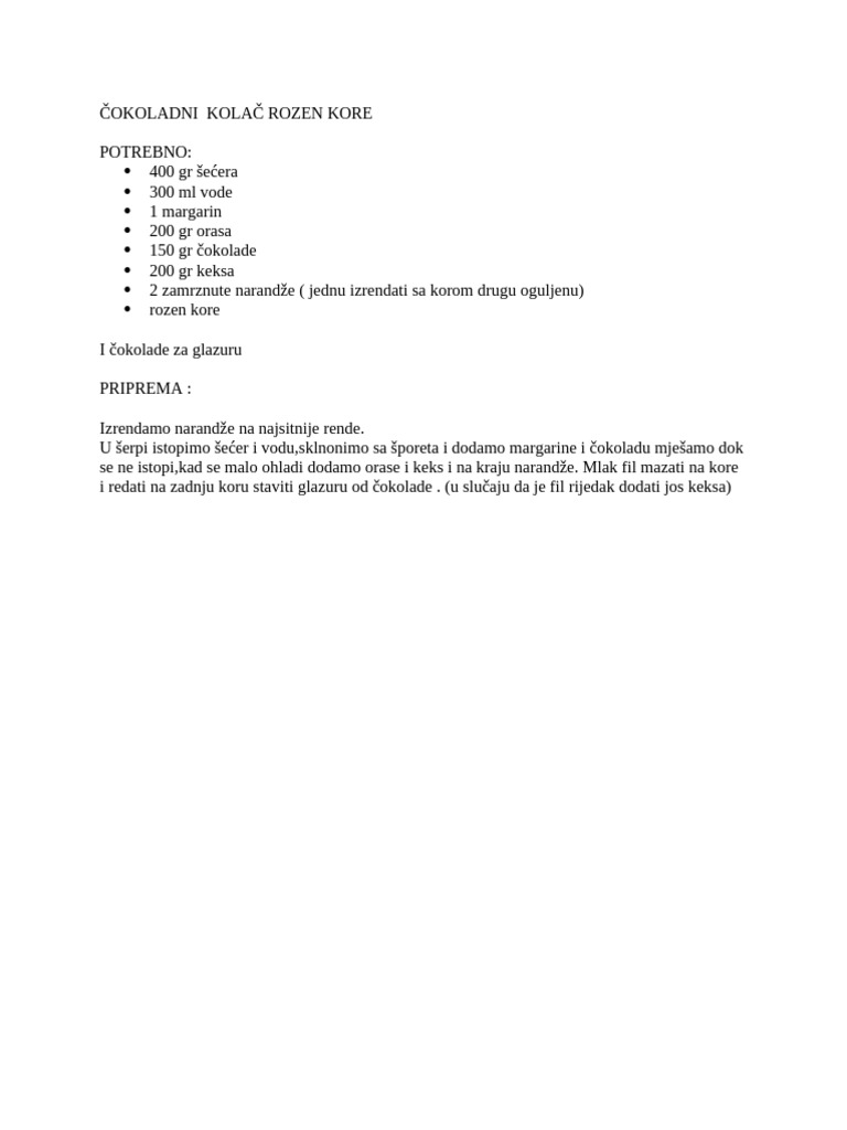 Čokoladni Kolač Rozen Kore | PDF