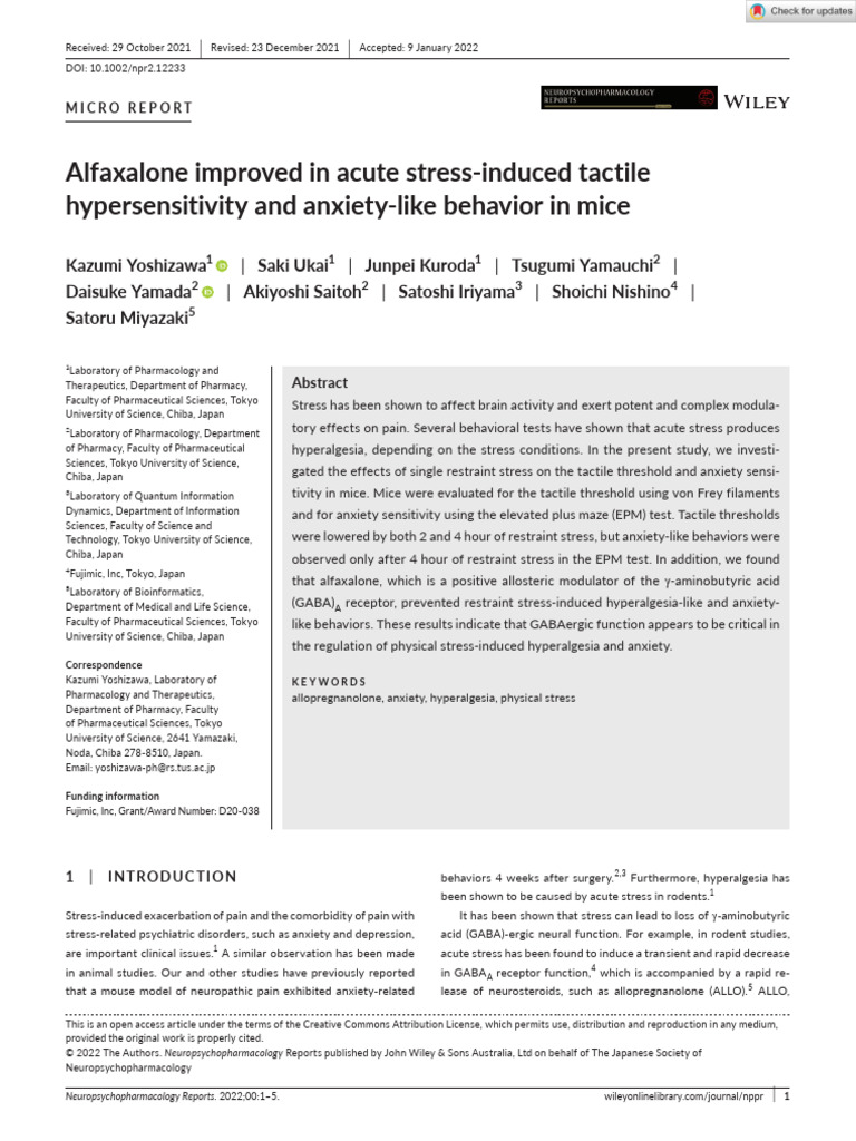 Neuropsychopharm Rep - 2022 - Yoshizawa - Alfaxalone Improved in Acute ...