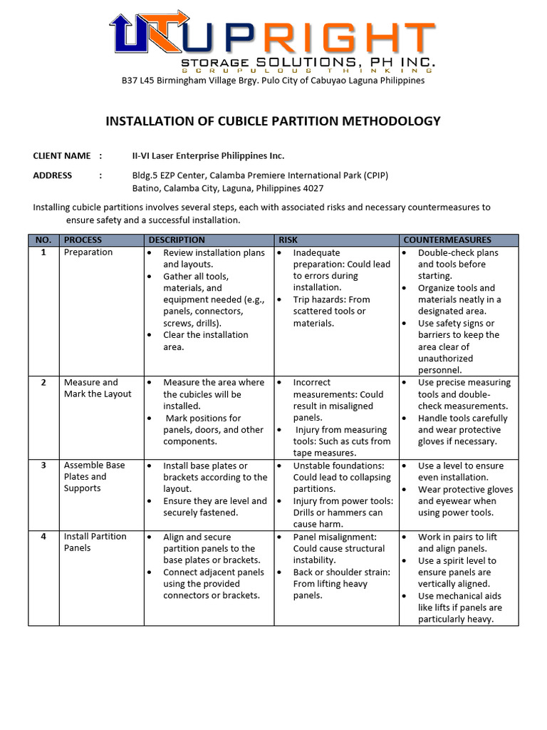 Cubicle Partition Methodology | PDF | Personal Protective Equipment ...