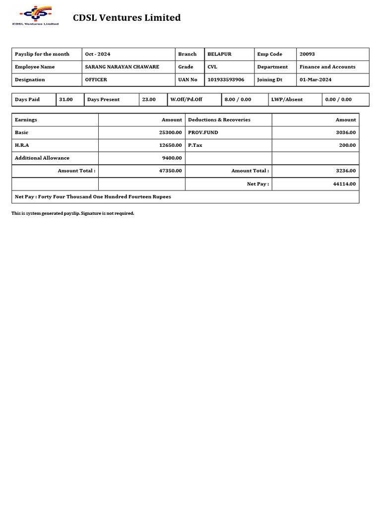 Payslip 20093 September - 2024 | PDF