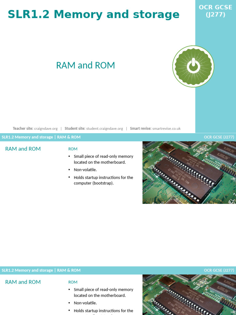 OCR GCSE (J277) 1.2 RAM and ROM | PDF | Random Access Memory | Computer Data Storage