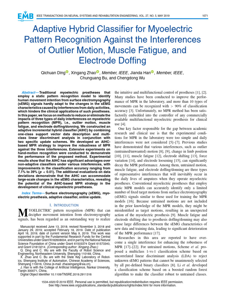 Adaptive Hybrid Classifier For Myoelectric Pattern Recognition Against The Interferences of ...