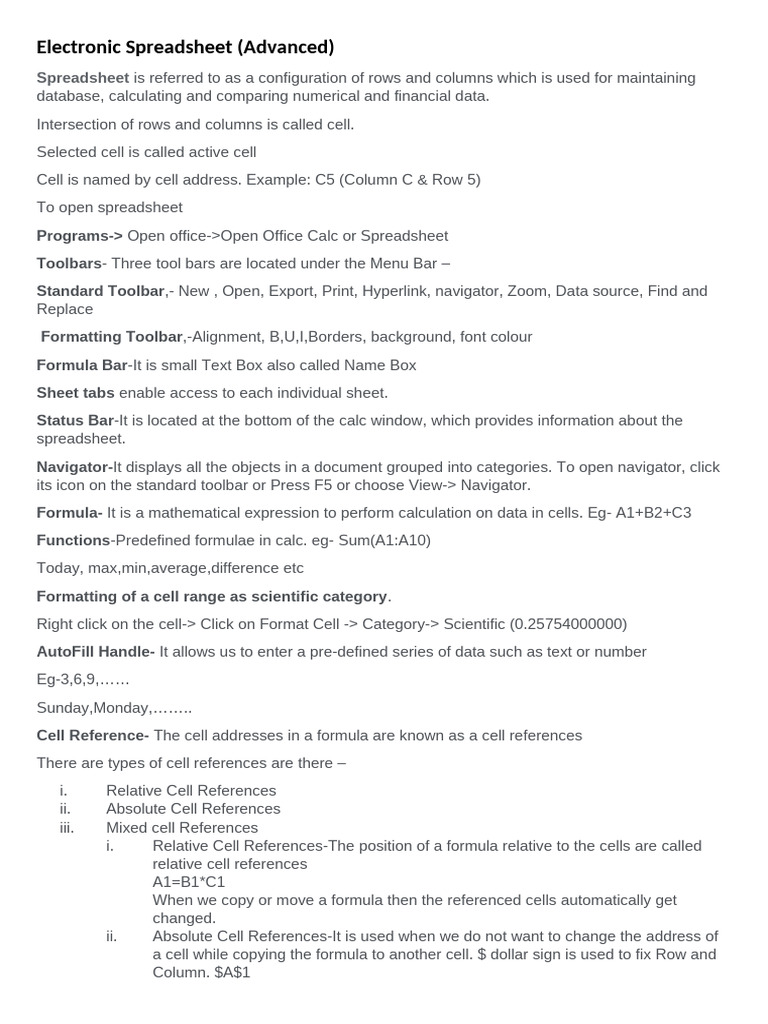ELECTRONIC SPREADSHEET | PDF | Spreadsheet | Hyperlink